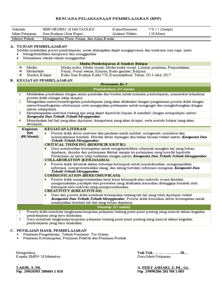 1.3 RPP I SBK (Rupa) Kelas 7 | PDF