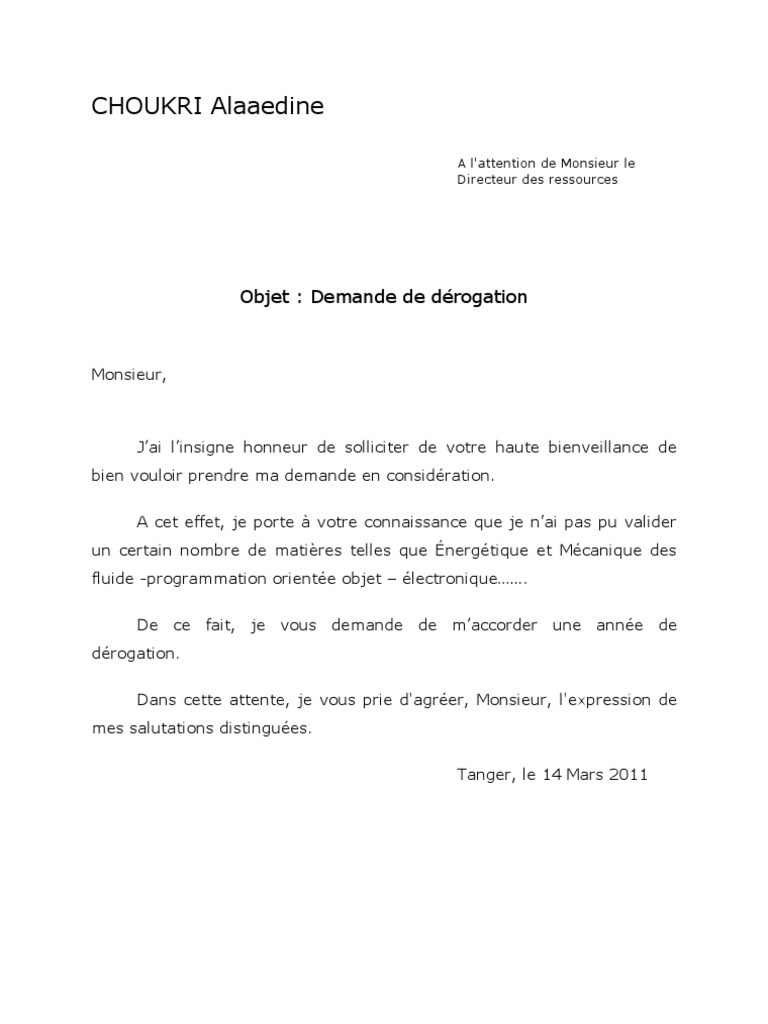 Demande de Dérogation | PDF