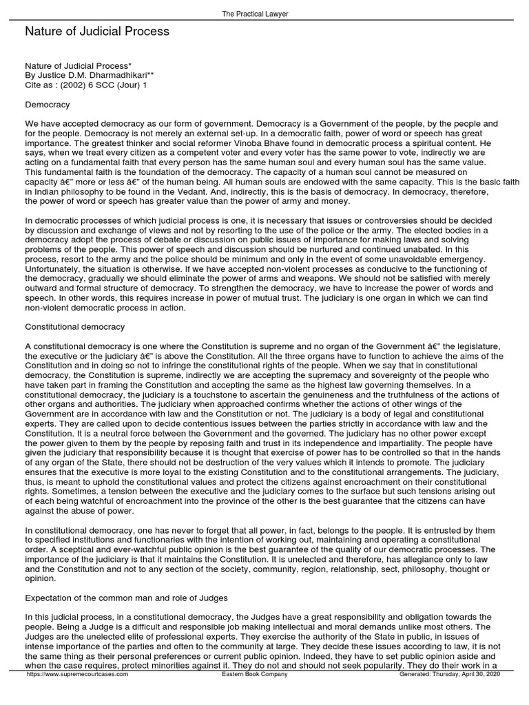 The Role of Judges in a Constitutional Democracy: Upholding the Rule of ...