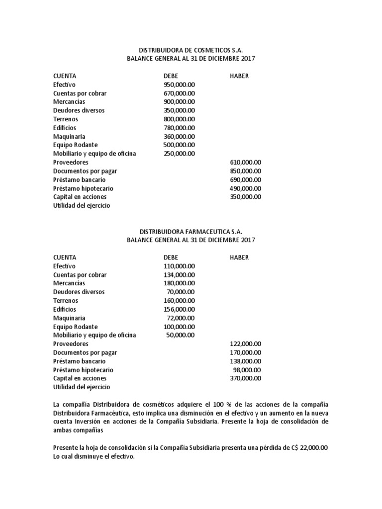 Ejercicio Matrices y Subsidiarias | PDF | Servicios financieros | Economias