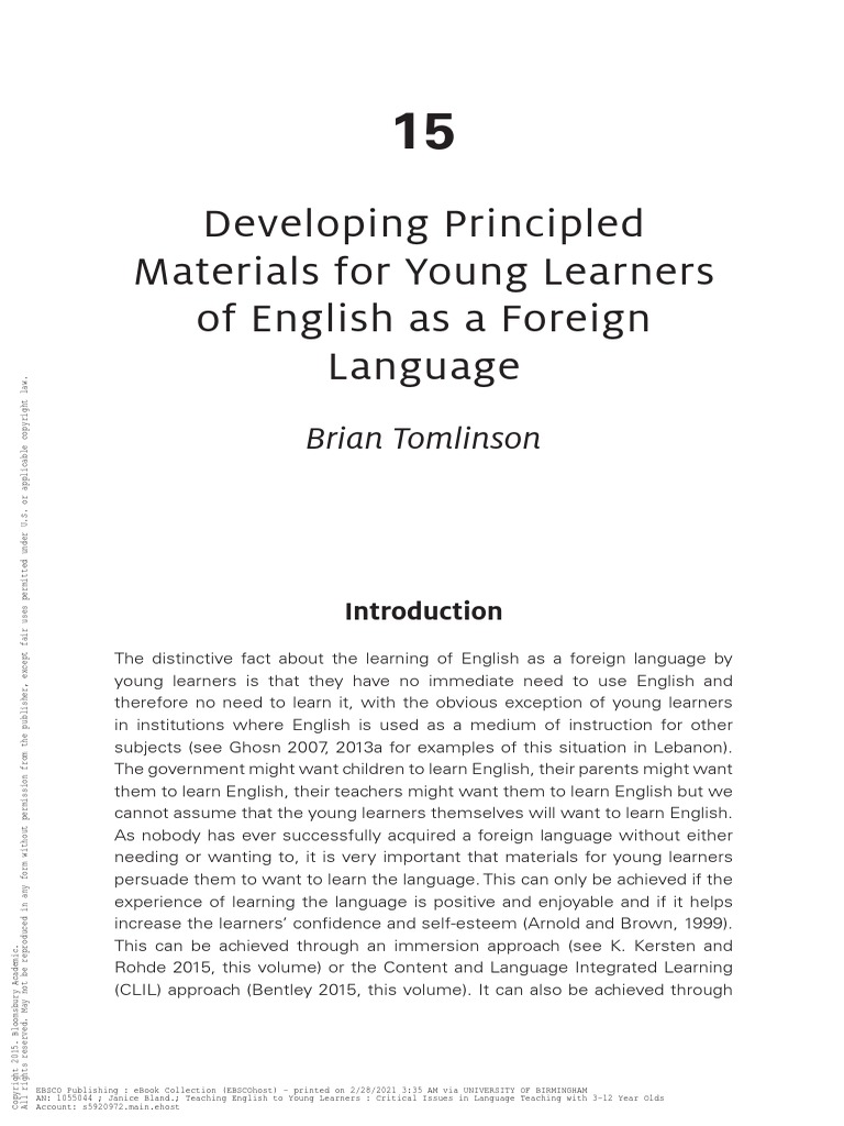 Janice Bland, Developing Principled Materials For Young Learners of ...