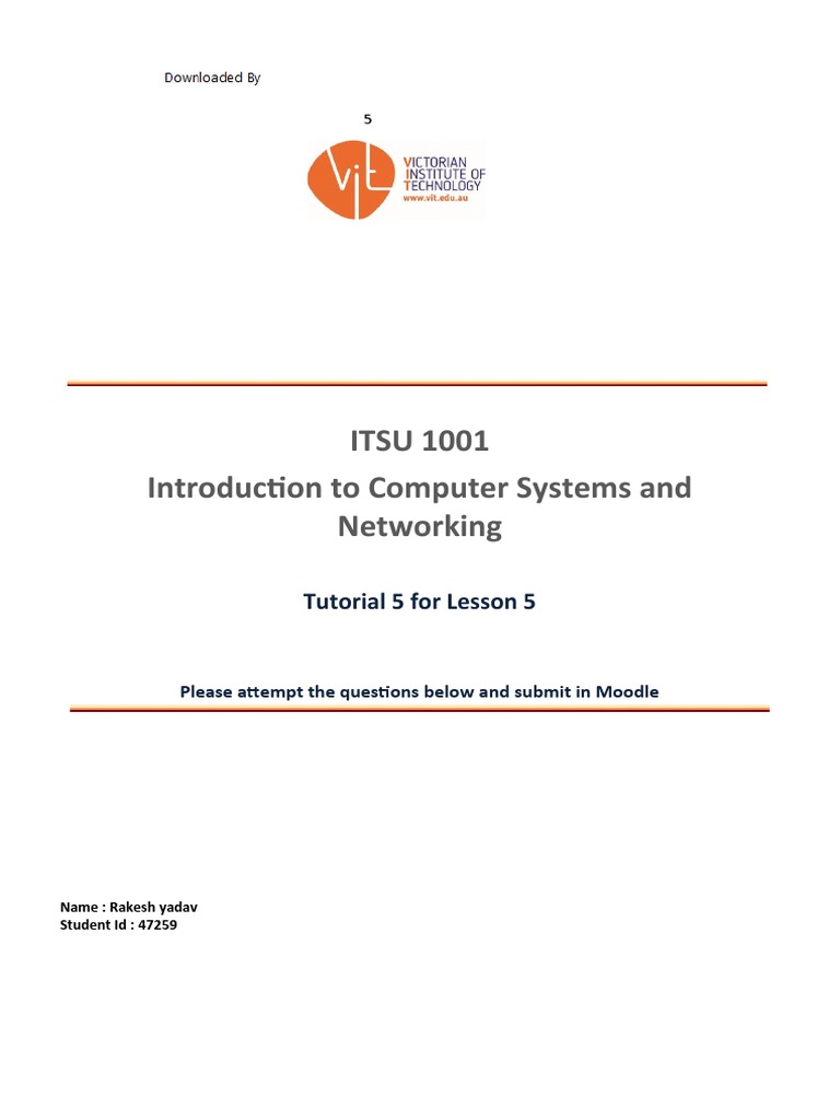ITSU 1001 Introduction To Computer Systems and Networking: Tutorial 5 ...