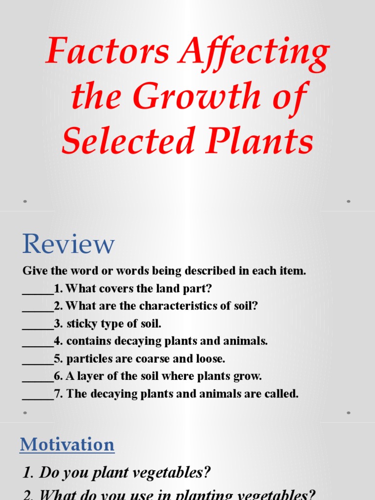 Factors Affecting The Growth of Selected Plants | PDF