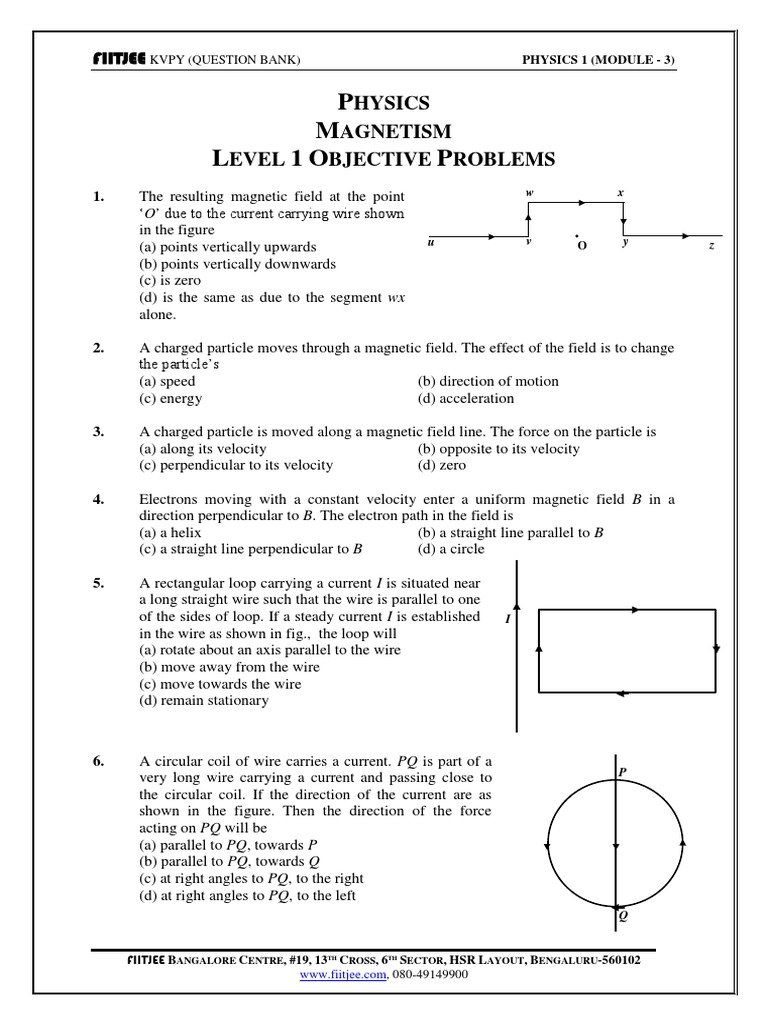 KVPY Physics Magnetism Quiz | PDF | Magnetic Field | Mass