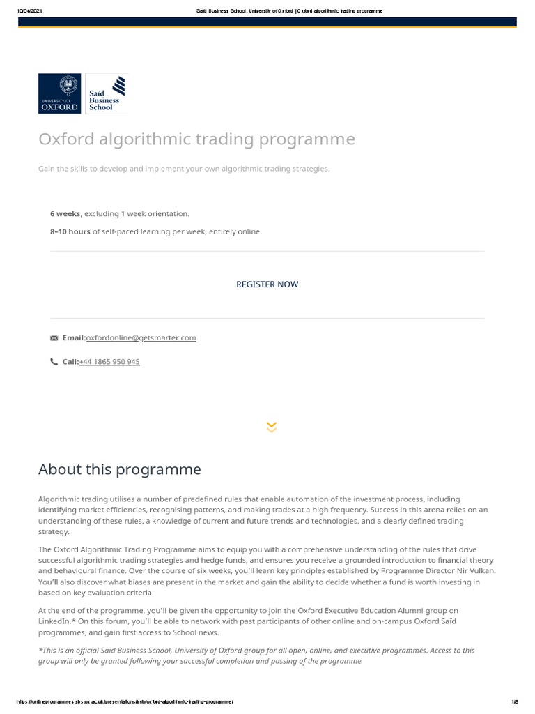 Oxford Algorithmic Trading Programme: Gain the Skills to Develop and ...
