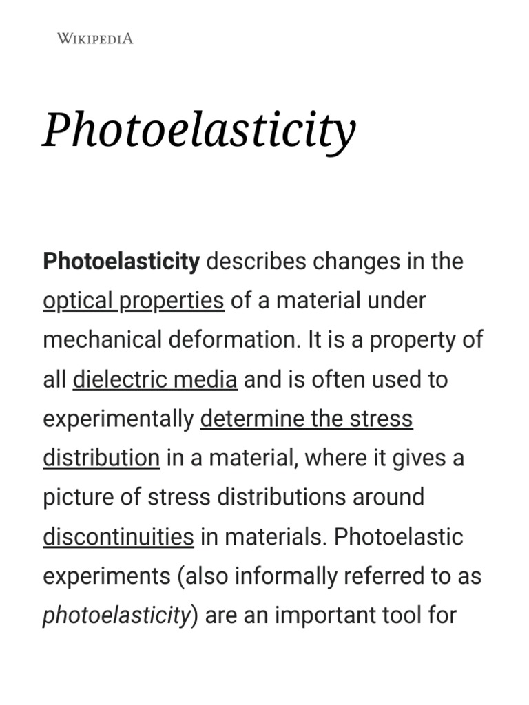 Photoelasticity - Wikipedia | PDF | Electrodynamics | Physical Phenomena