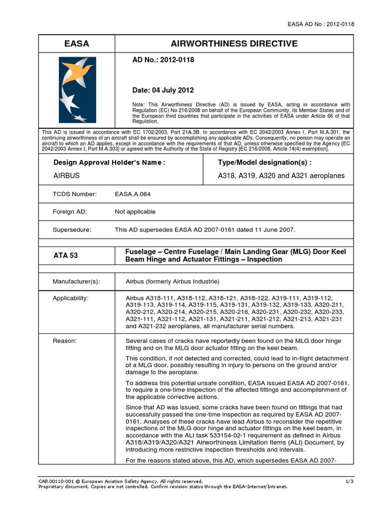 Easa Airworthiness Directive: AD No.: 2012-0118 | PDF | Airbus | Aviation