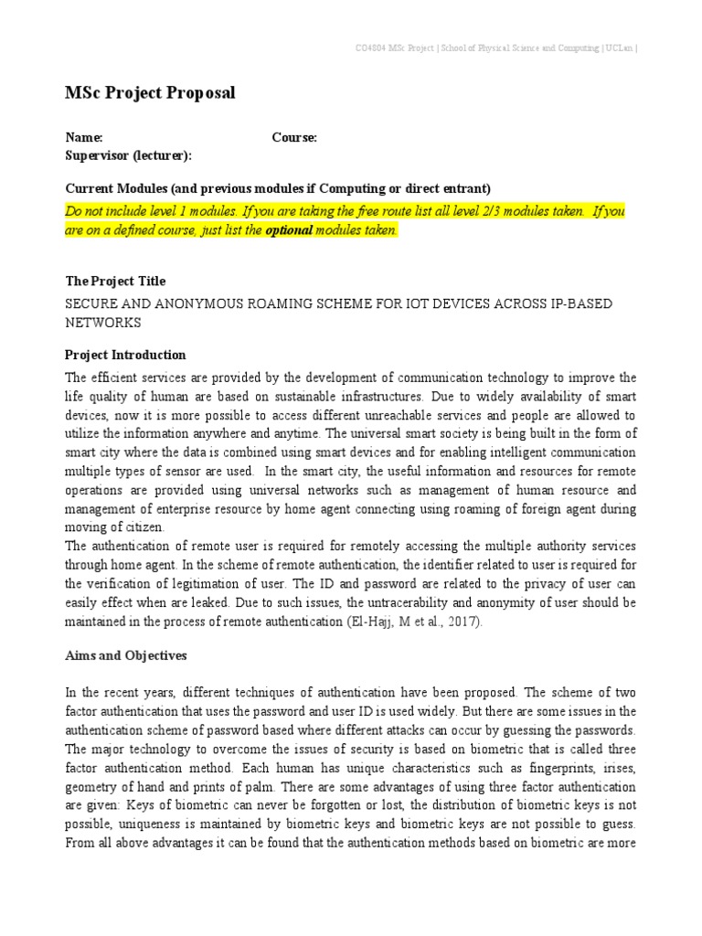 MSC Project Proposal | PDF | Biometrics | Internet Of Things