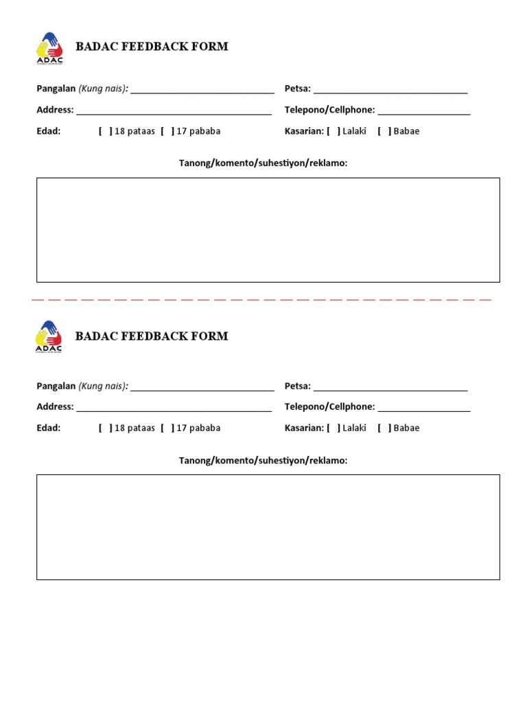 Badac Form - Feedback Form | PDF