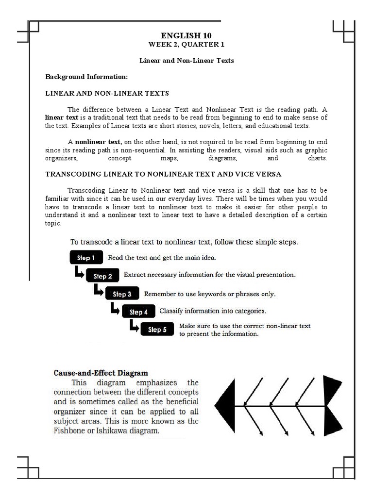 English 10: Week 2, Quarter 1 Linear and Non-Linear Texts Background ...