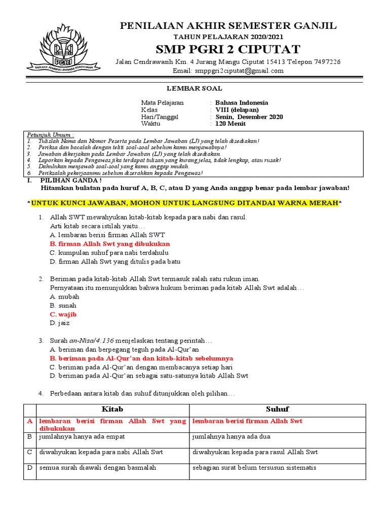 Soal Pai Kls 8 Pas Ganjil 2020-2021 | PDF