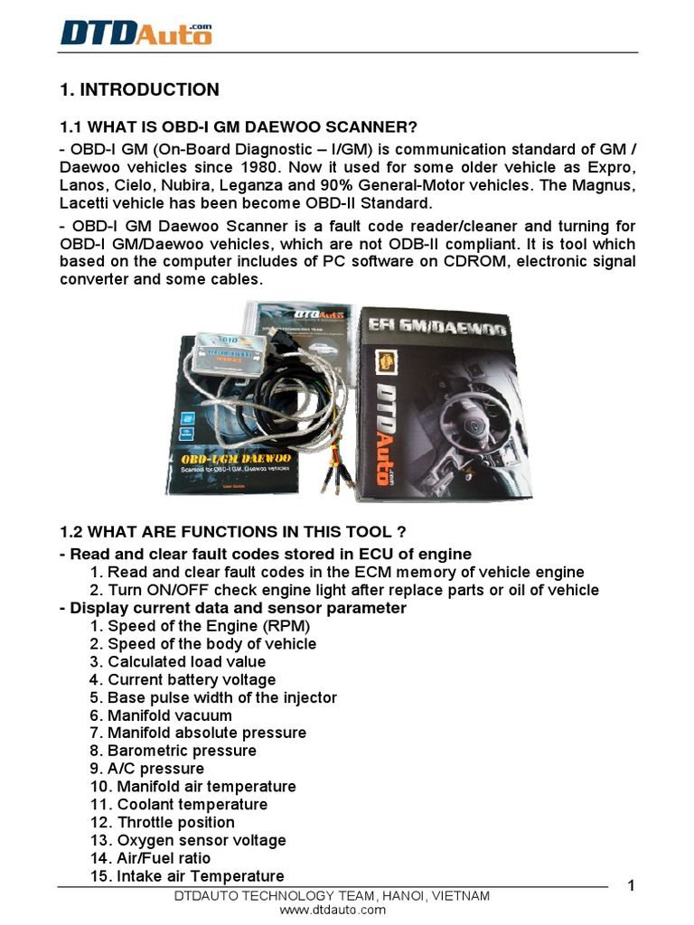 1.1 What Is Obd-I GM Daewoo Scanner?: Dtdauto Technology Team, Hanoi ...