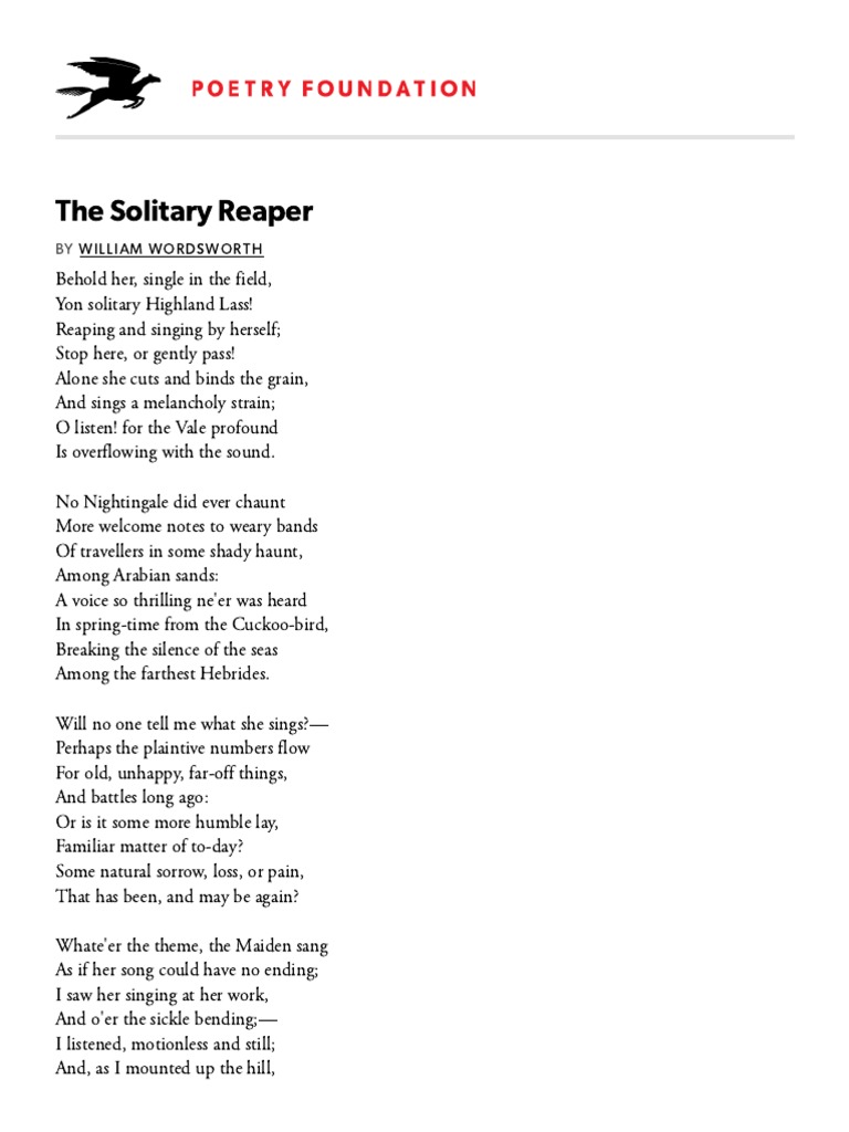 The Solitary Reaper by William Wordsworth - Poetry Foundation | PDF