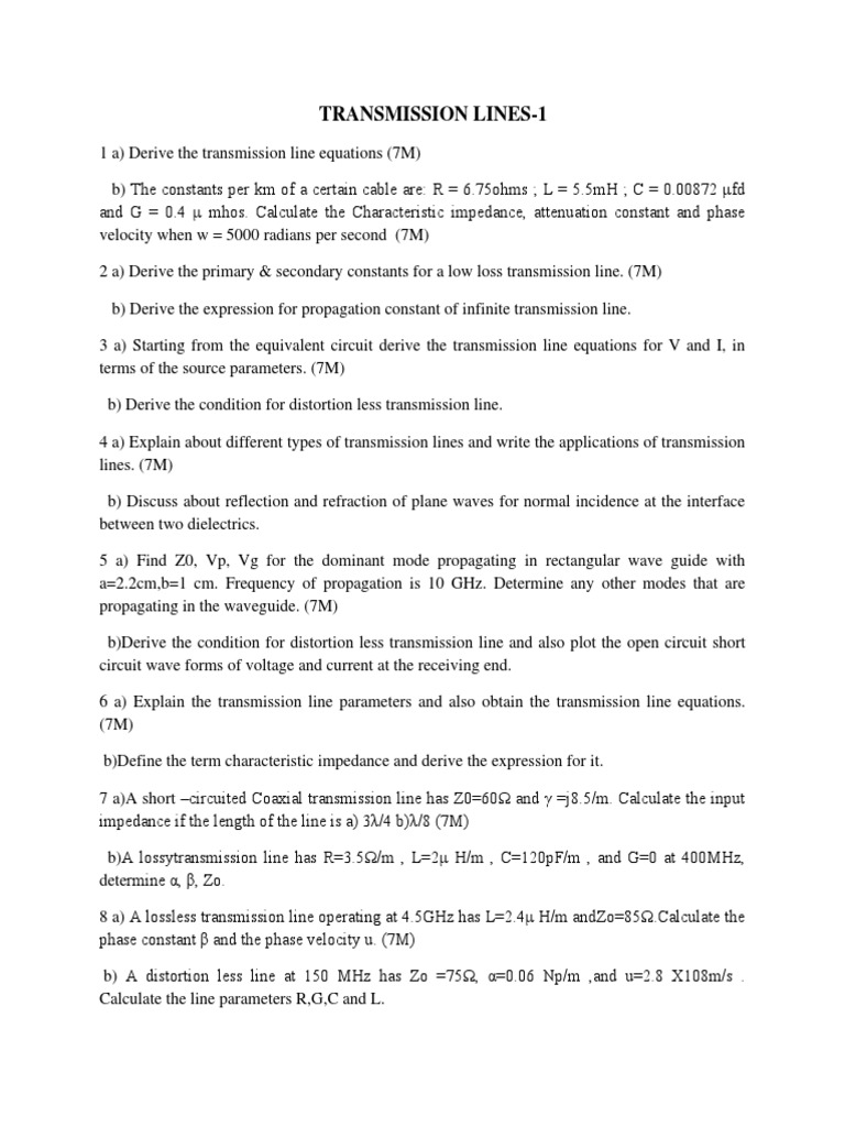 TRANSMISSION LINES JNTUK Question Bank | PDF | Transmission Line ...
