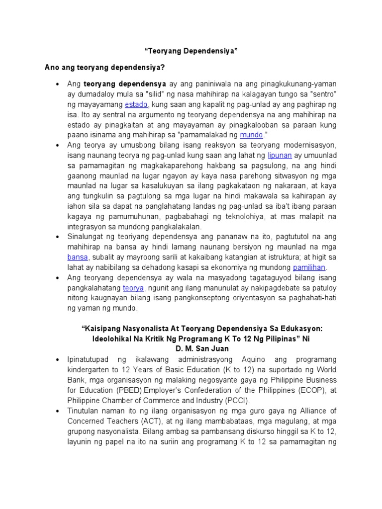 Teoryang Dependensiya | PDF