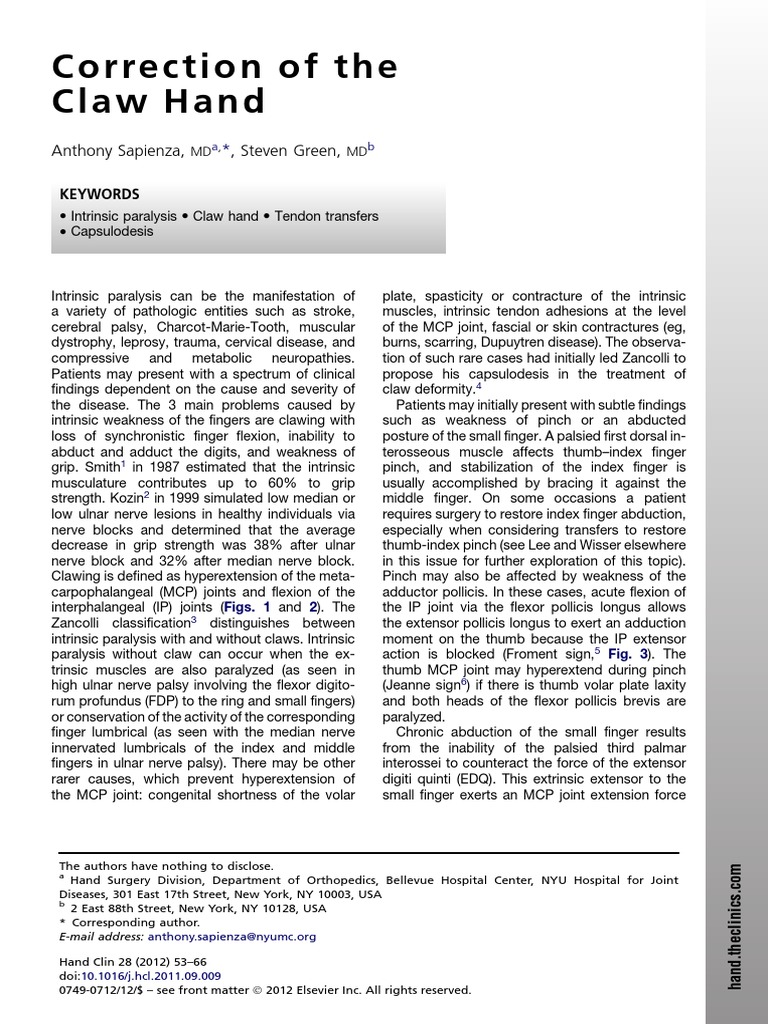 Correction of Claw Hand Deformity | PDF | Hand | Finger