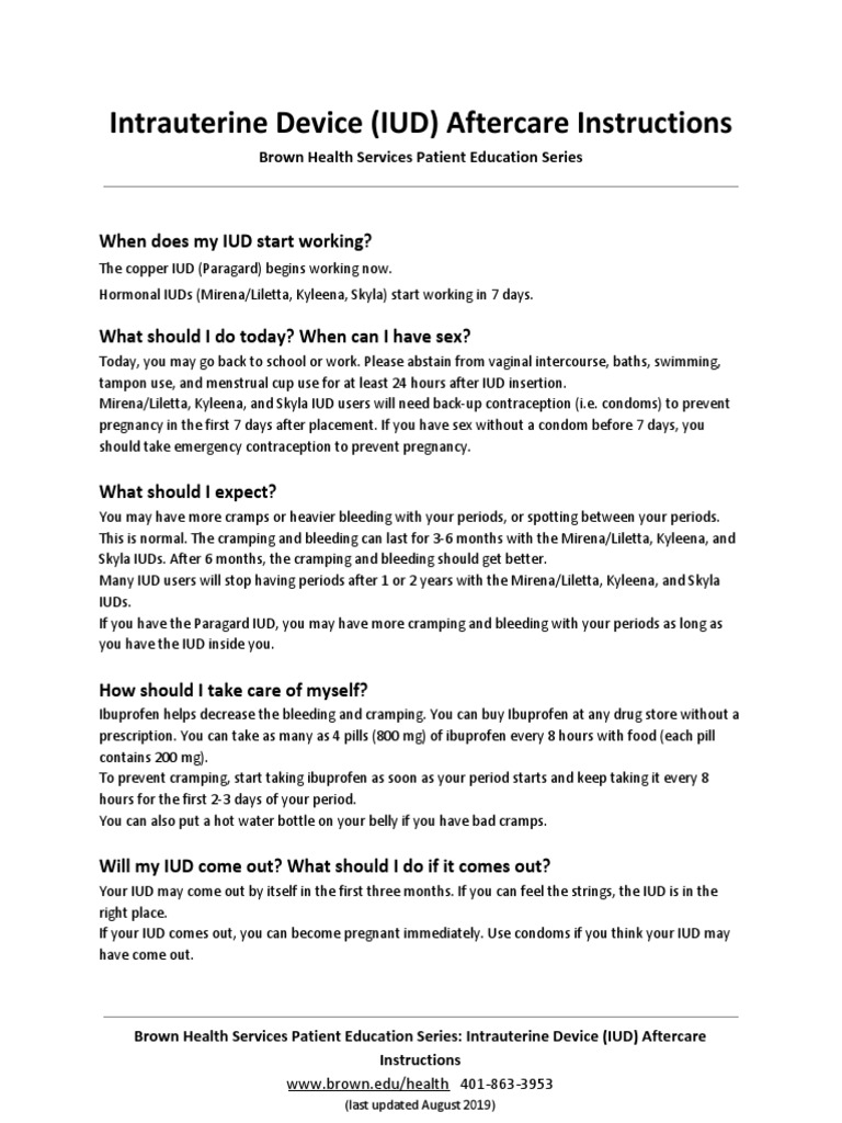 IUD Aftercare Instructions | PDF | Sexually Transmitted Infection ...