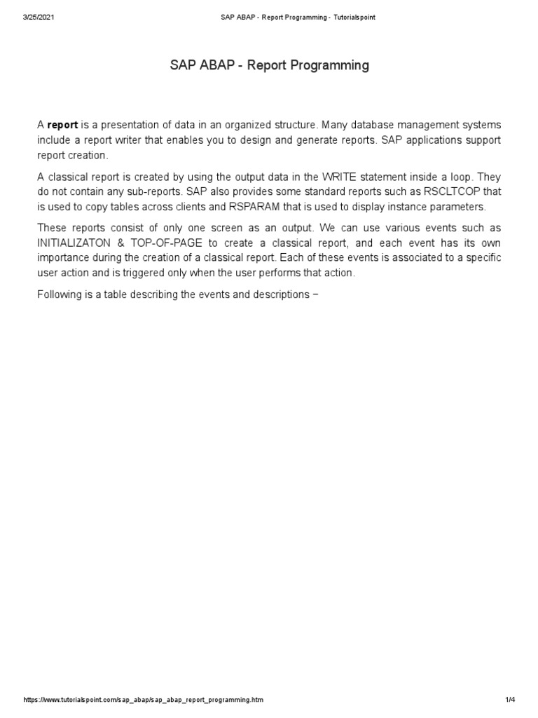 SAP ABAP - Report Programming - Tutorialspoint | PDF | Computer Data | Information Age