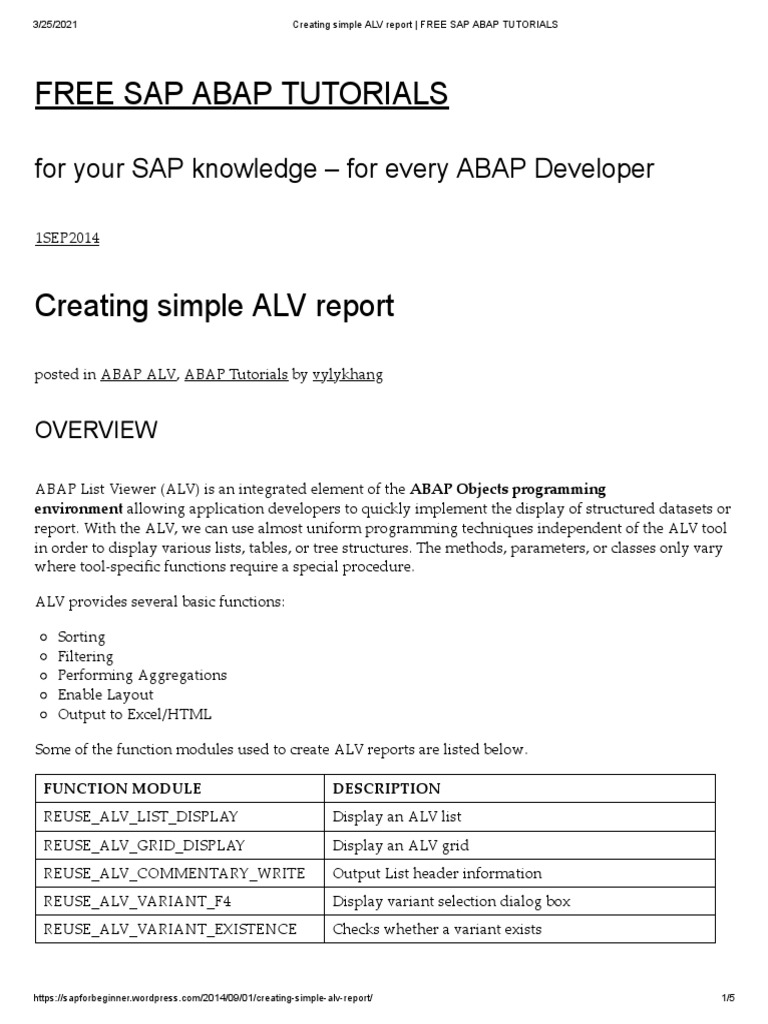 Creating Simple ALV Report - FREE SAP ABAP TUTORIALS | PDF | Subroutine ... Creating Simple ALV Report - FREE SAP ABAP TUTORIALS | PDF | Subroutine ...