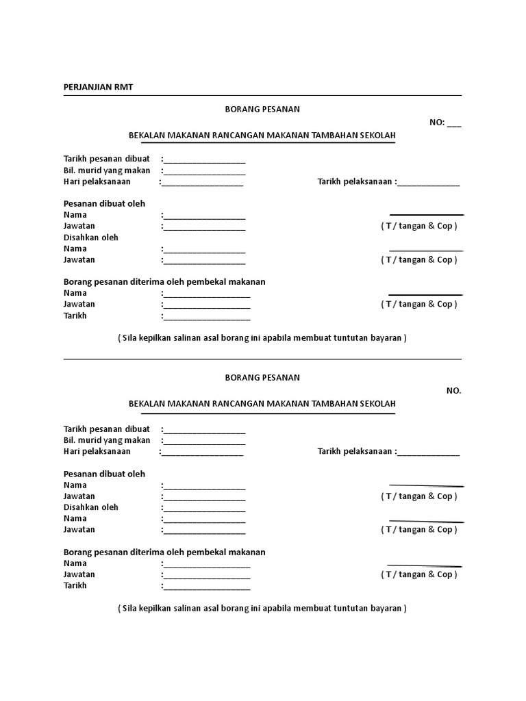 Borang Pesanan RMT | PDF