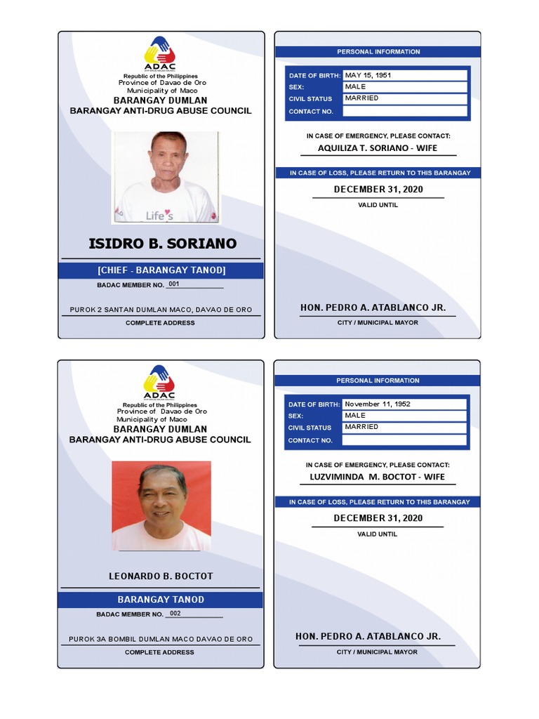 Barangay ID Sample Templates | PDF