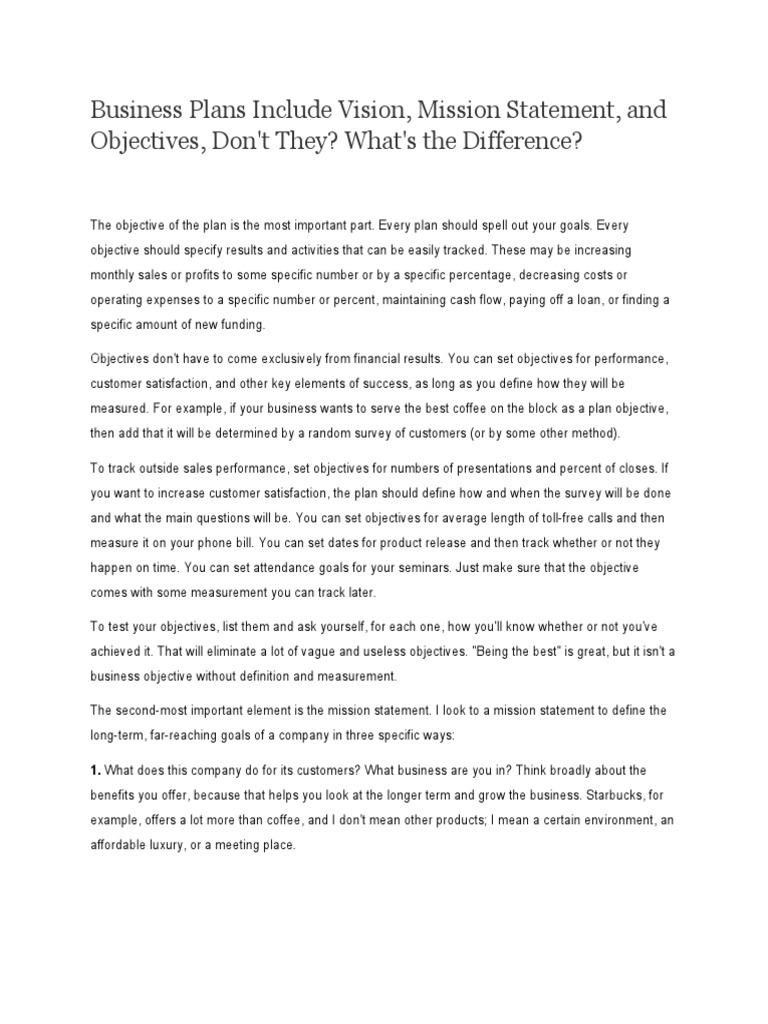 Business Plans Include Vision | PDF | Sales | Customer Satisfaction