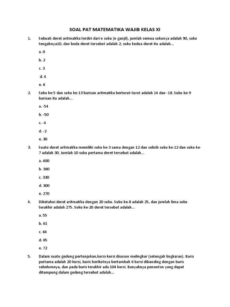 Soal Pat Matematika Wajib Kelas Xi | PDF