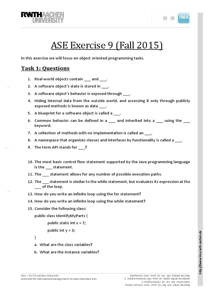 ASE Exercise 9 (Fall 2015) : Task 1: Questions | PDF | Class (Computer ...