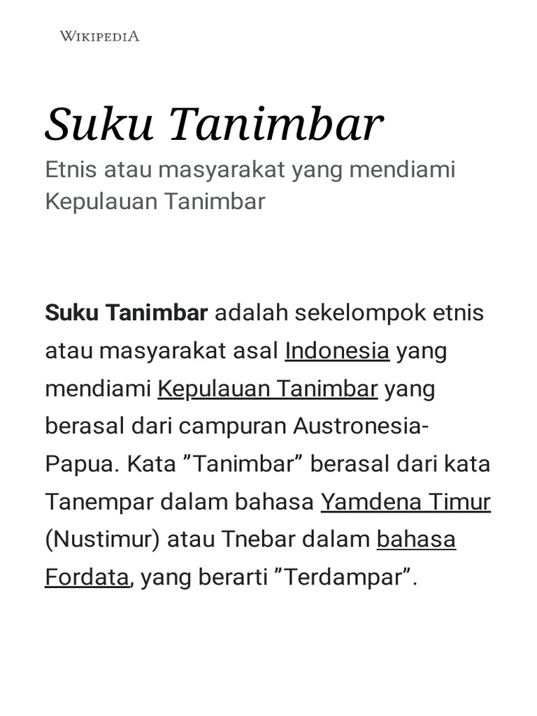 Suku Tanimbar - Wikipedia Bahasa Indonesia, Ensiklopedia Bebas | PDF