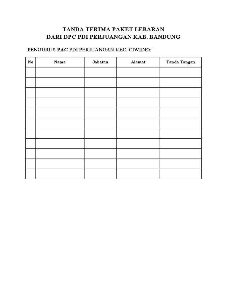 Tanda Terima Paket Lebaran | PDF