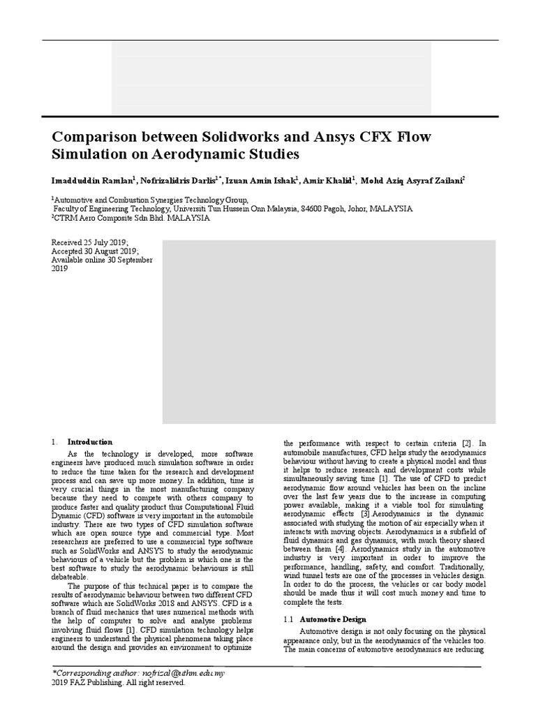 Comparison Between Solidworks And Ansys Cfx Flows Pdf Computational 4011
