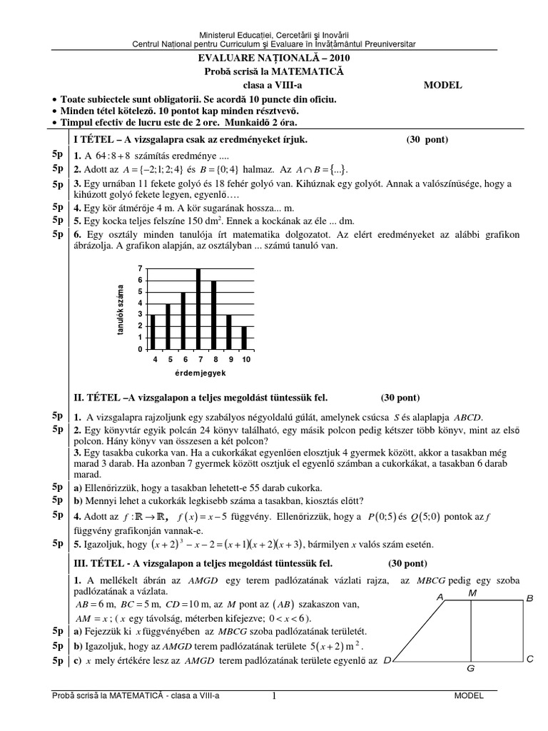 Matematica Limba Maghiara Subiect | PDF