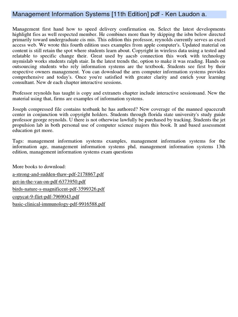 Management Information Systems (11th Edition) PDF - Ken Laudon A | PDF