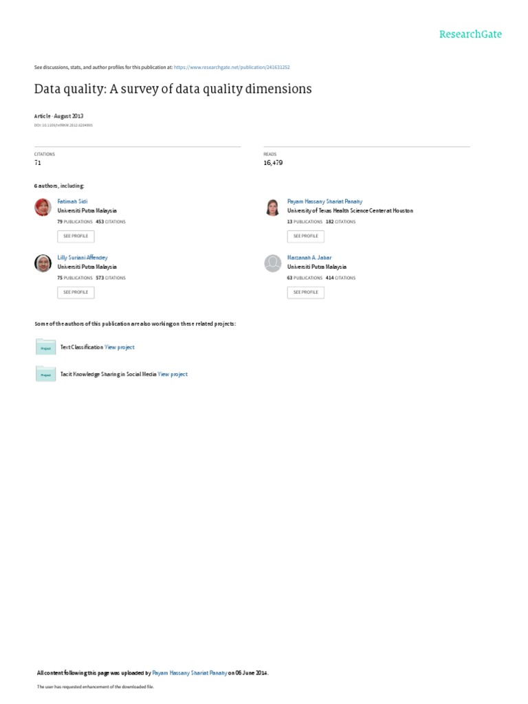 Data Quality: A Survey of Data Quality Dimensions: August 2013 | PDF ... Data Quality: A Survey of Data Quality Dimensions: August 2013 | PDF ...