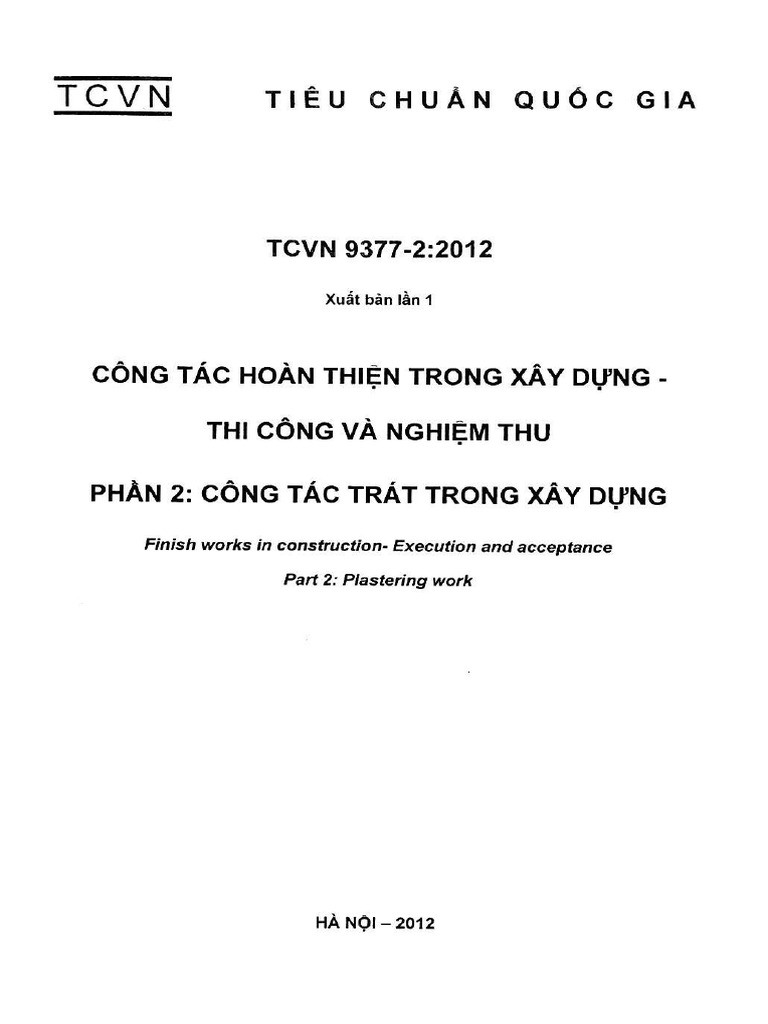 TCVN 9377-2-2012 Cong Tac HT Trong XD Thi Cong Va Nghiem Thu Phan 2 Cong Tac Trat | PDF