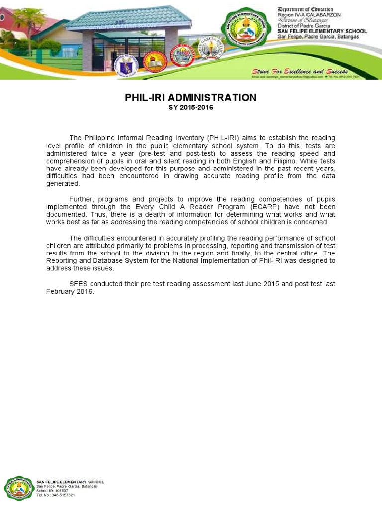 Phil Iri Administration Sy 2015 2016 | PDF