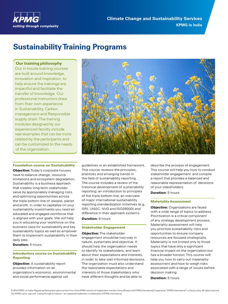 Sustainability Training Brochure | PDF | Sustainability | Policy