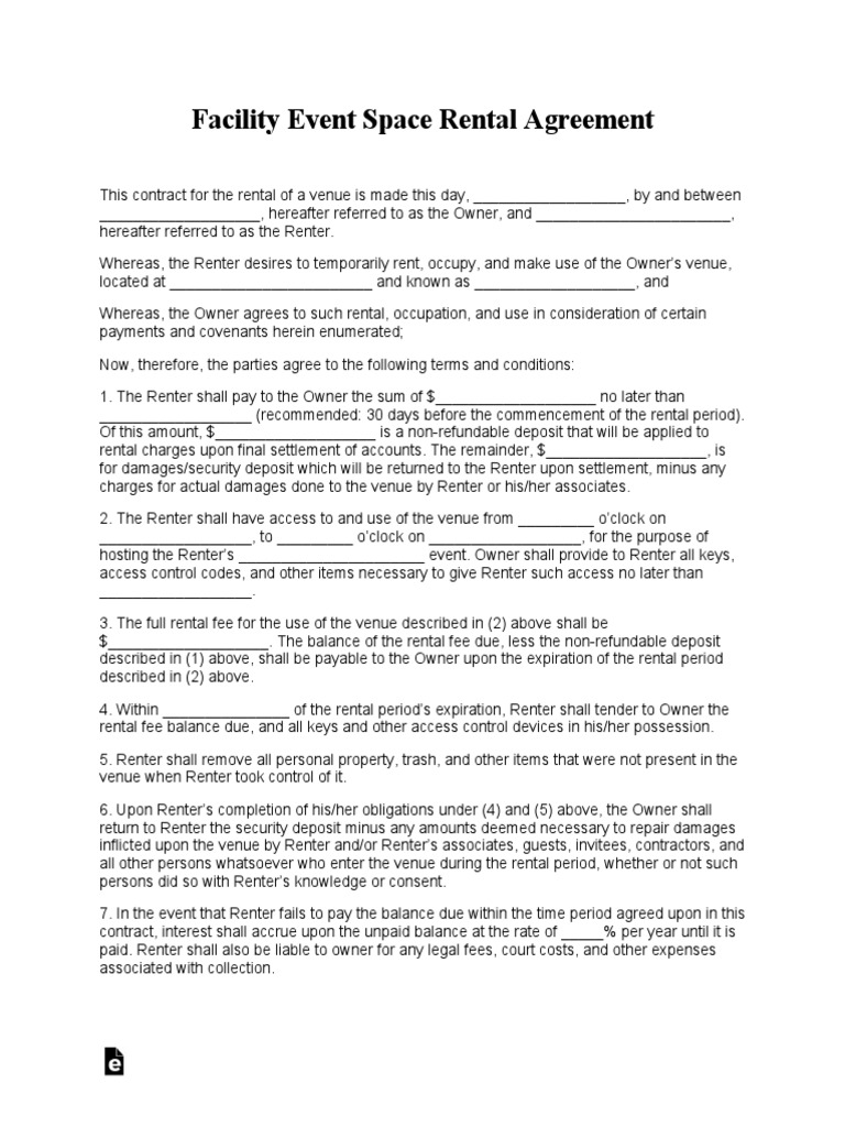 Venue Rental Agreement Template