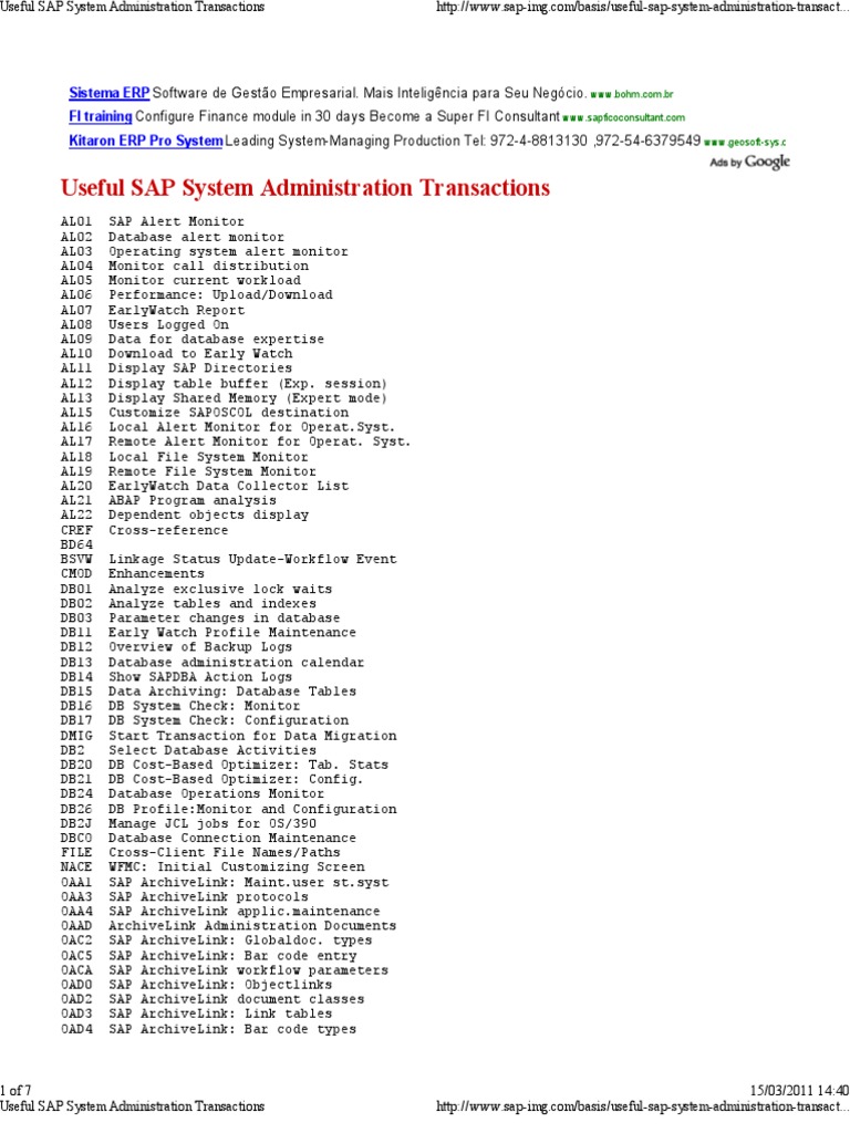 Useful SAP System Administration Transactions | PDF | Databases | Information Science