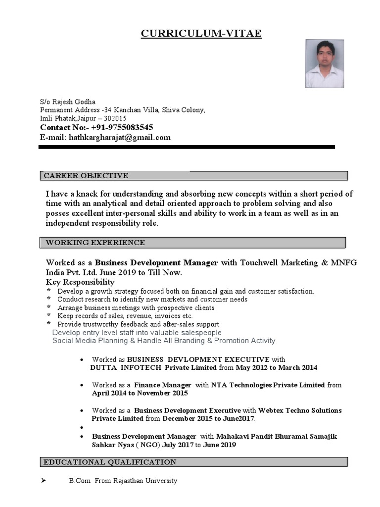 Rajat Jain CV BDM | PDF | Sales | Marketing