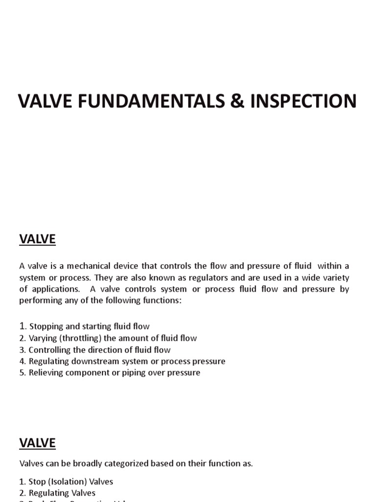 Manual Valves, Control Valves Inspection and Testing | PDF | Valve ...