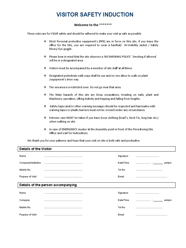 Visitors Safety Induction | PDF | Personal Protective Equipment | Safety