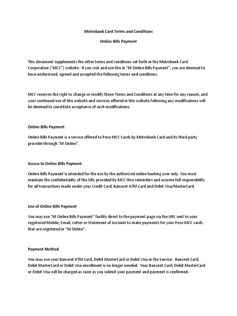 MCC Collections Creditcard Payment Terms and Conditions | PDF | Debit ...