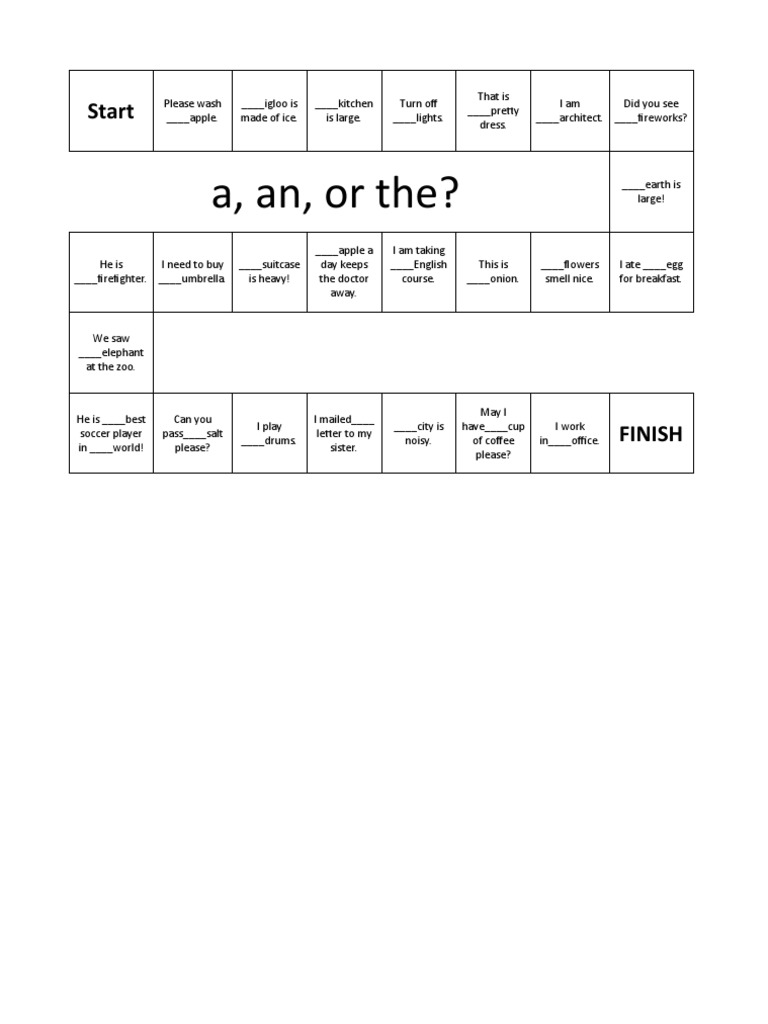 A, An, or The?: Start | PDF