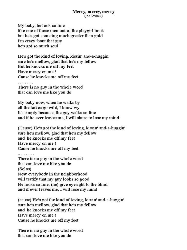 Mercy Mercy Mercy Paroles - Ernestine Anderson Version | PDF