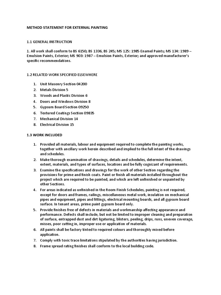 Method Statement For External Painting | PDF | Paint | Door