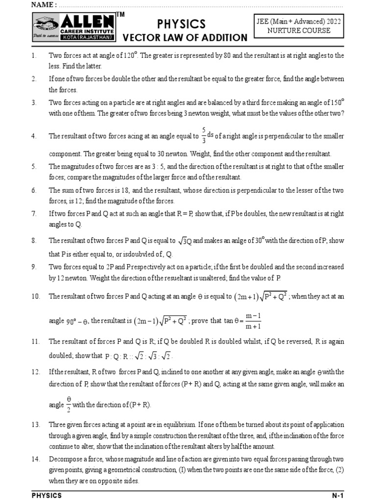 CRE - 03 Addition of Vectors | PDF | Force | Euclidean Vector