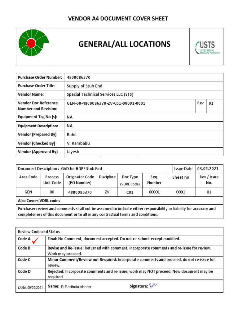 General/All Locations: Vendor A4 Document Cover Sheet | PDF