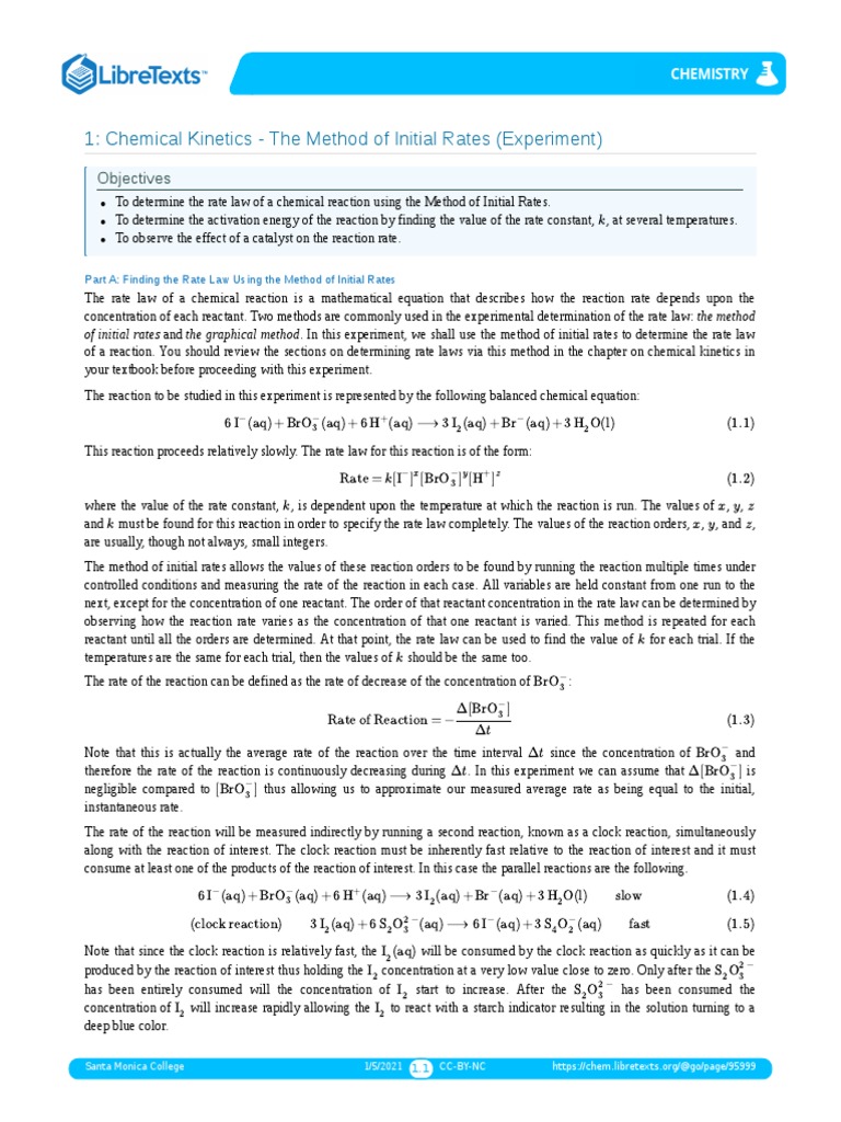 1: Chemical Kinetics - The Method of Initial Rates (Experiment) | PDF ...