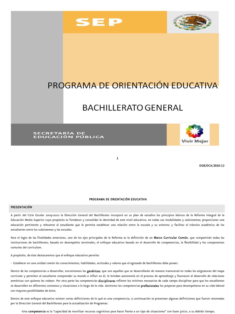 Programa de Orientacion Educativa | PDF | Consejero de la escuela | Plan de estudios
